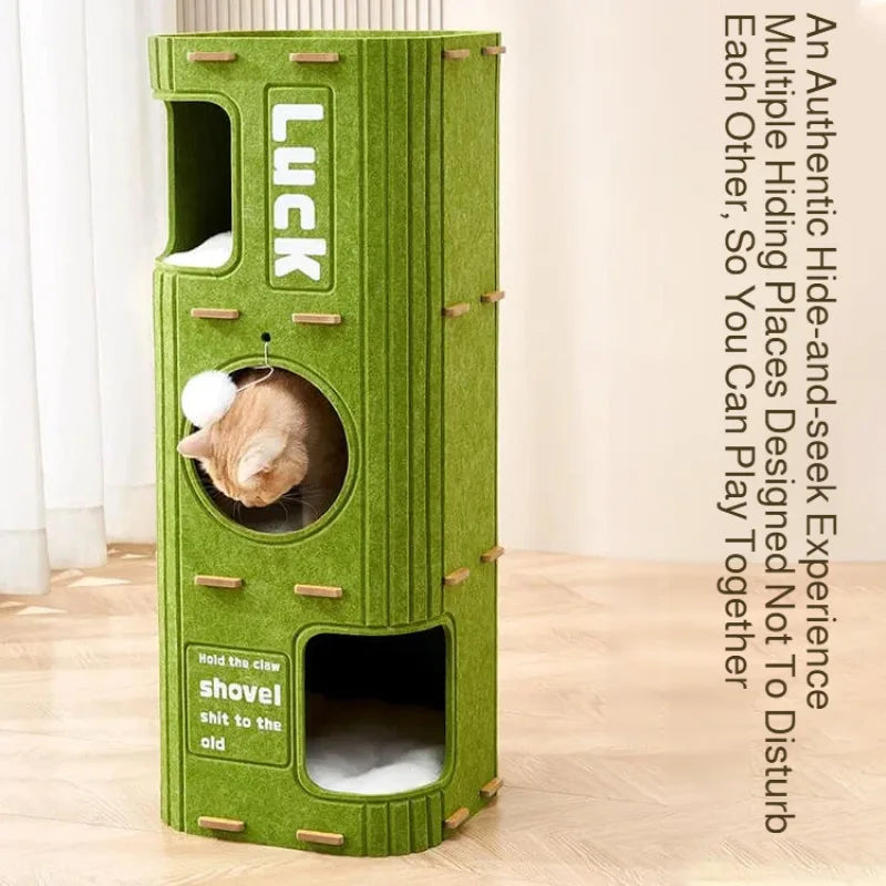 Winter Double Enclosed Cat House Integrated Tree Hole Thickened Felt C ...