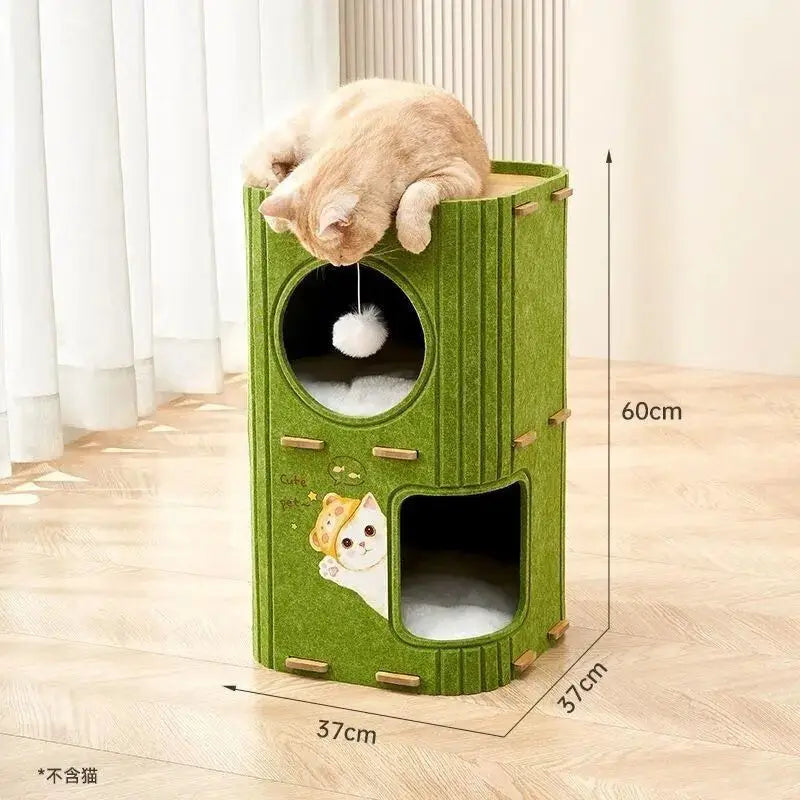 Winter Double Enclosed Cat House Integrated Tree Hole Thickened Felt C ...