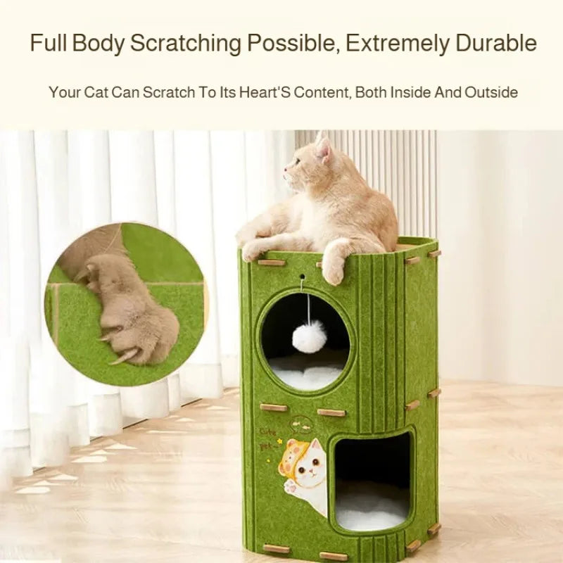 Winter Double Enclosed Cat House Integrated Tree Hole Thickened Felt C ...